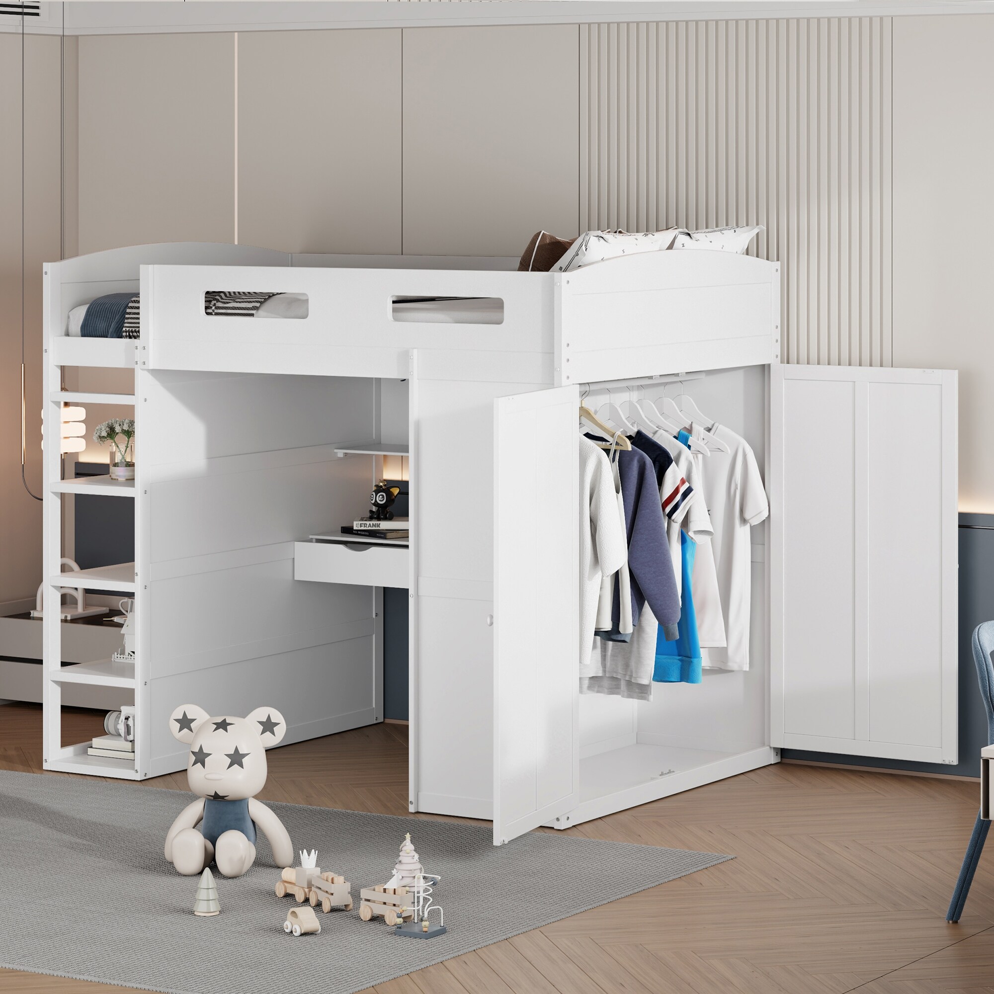 Loft bed with closet and desk store