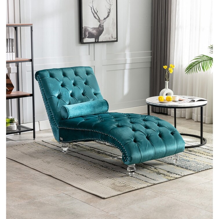Blue tufted chaise lounge store