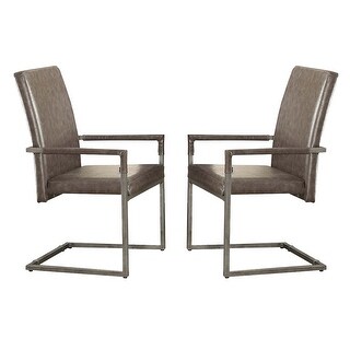 Metal Arm Chairs with Leatherette Padded Seat and High Backrest, Silver ...