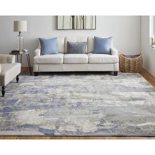 HomeRoots 12' X 15' Blue Gray And Tan Abstract Power Loom Distressed ...