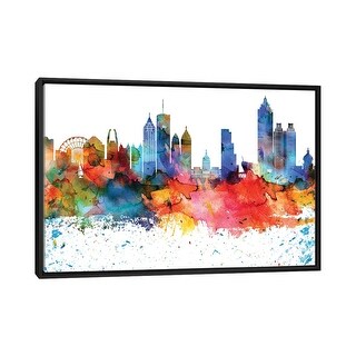 iCanvas "Atlanta Colorful Watercolor Skyline" by WallDecorAddict Framed ...