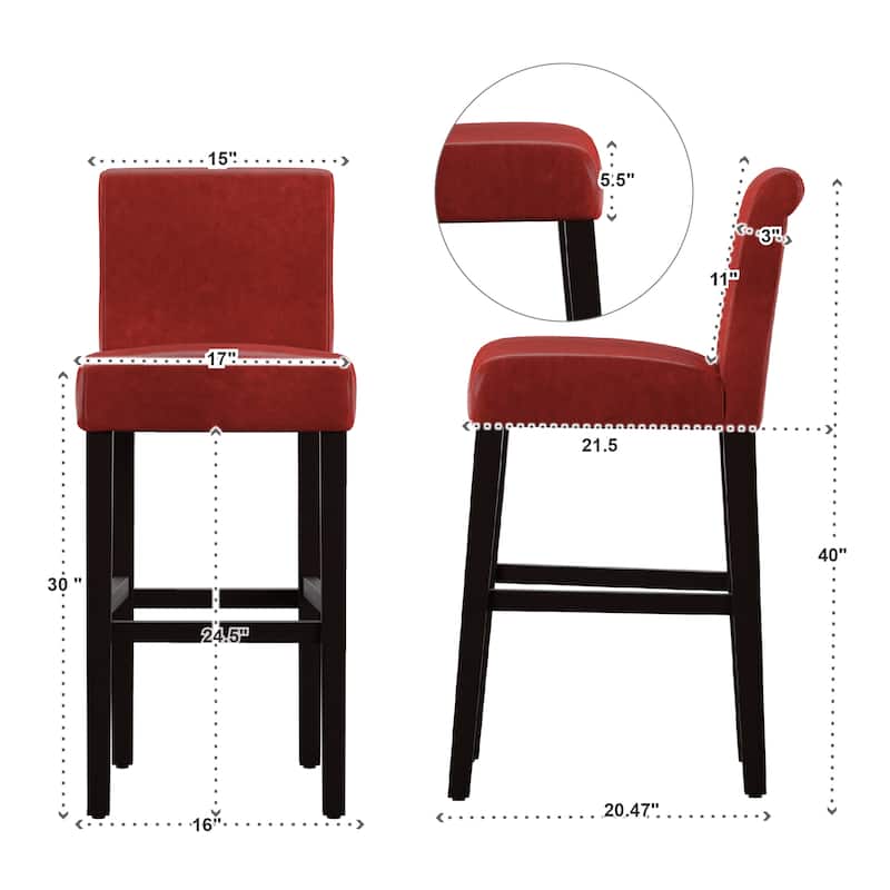 Bennett Red Faux Leather High Back Bar Stools (Set of 2) by iNSPIRE Q ...
