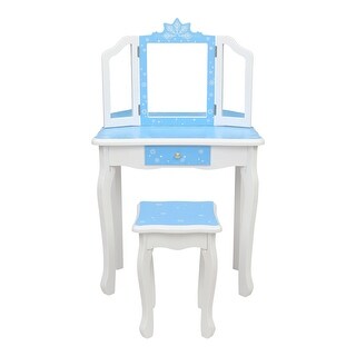 Children's Three-Sided Folding Mirror Dressing Table with Chair - Bed ...