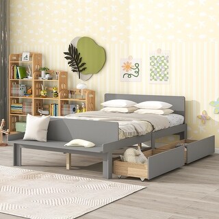 Full Size Bed with Integrated Footboard Bench - Storage Drawers and ...
