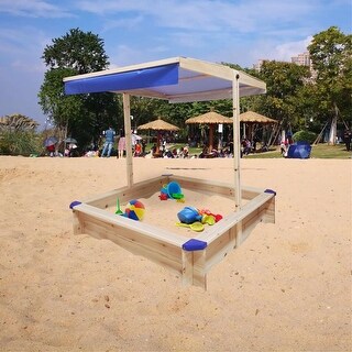 Children's Wooden Sandbox with Adjustable Canopy - Upgrade Retractable ...