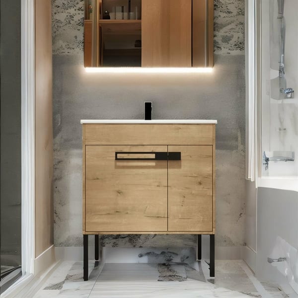 Imitative Oak 24 Inch Freestanding Bathroom Vanity With Sink - Bed Bath ...