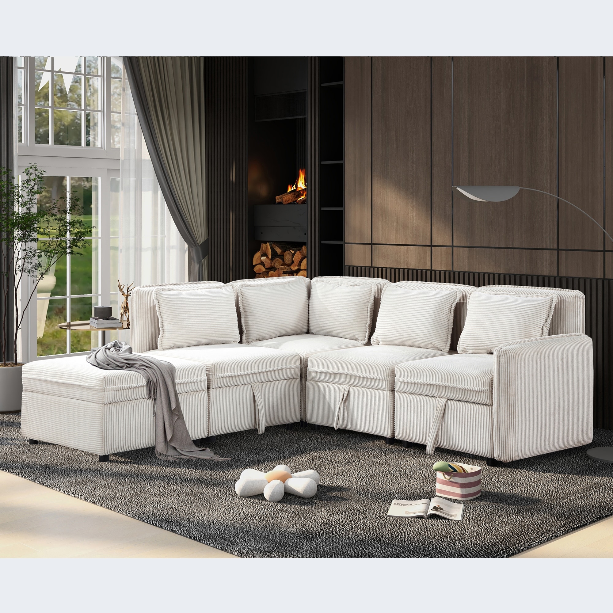 Corduroy Modular L-Shaped Sectional Sofa with Storage Ottoman - Bed Bath & Beyond - 39651849