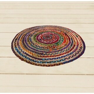 Round Multicolor Bohemian Braided Rug - 1" H x 36" W x 36" D - Bed Bath ...