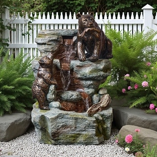 Vbal 3-Tier Outdoor Fountain with 2 Climbing Bears – Polyresin ...