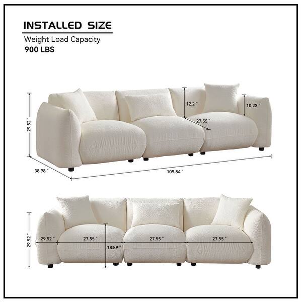 Beige Oversized Lambswool Fabric 3-Seater Sofa with Unique Design - Bed ...