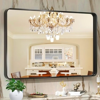Bathroom Mirror 55 x 30 inch Rectangular Black Metal Framed Mirror ...