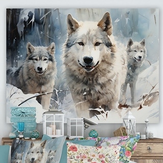 Designart "Snow Wolves In Winter III" Wolf Wall Décor Grey Modern ...