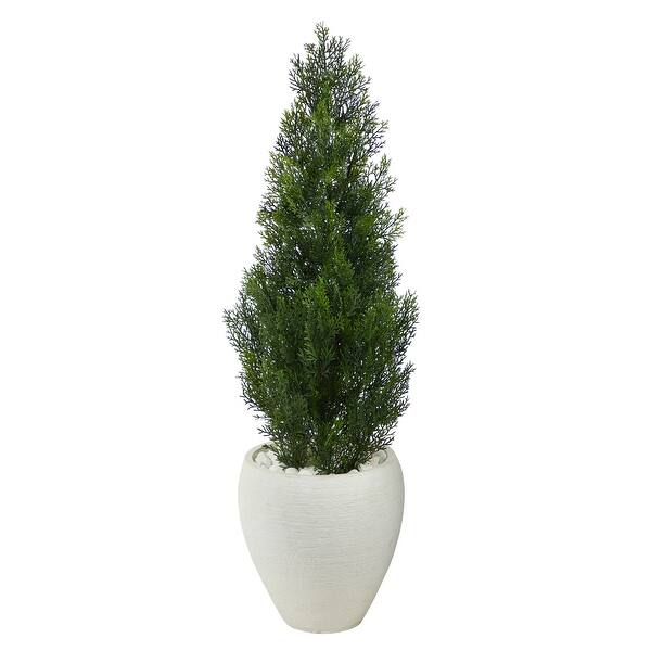 3.5' Mini Cedar Artificial Pine Tree in White Planter - 13" - Bed Bath ...