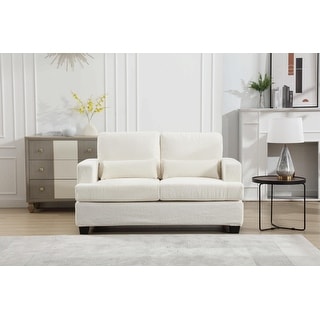 White 63" Fabric Modern 2-Seater Sofa with Removable Back Cushions and ...
