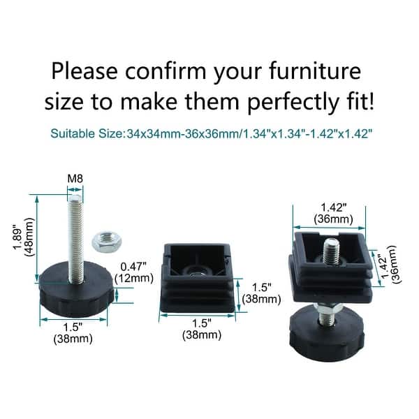 Furniture Glide Leveling Feet 38x38mm Square Tube Inserts Kit 10 Sets ...