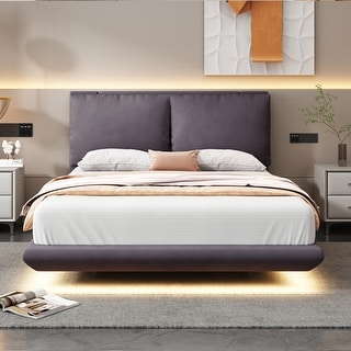 Full Size LED Floating Bed Low Profile Bed Multi-Functional Bed Frame ...
