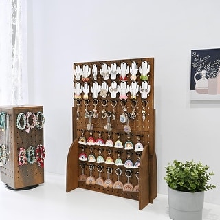 Wood Standing Pegboard Jewelry Display With 48 Removable Peg Hooks - S ...