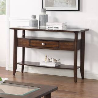 Transitional Dark Walnut Solid Wood 1Pc Sofa Table 5Mm Glass Insert ...