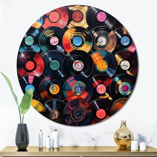 Designart "Colorful Vinyl Records Melodies III" Music Metal Circle Wall ...