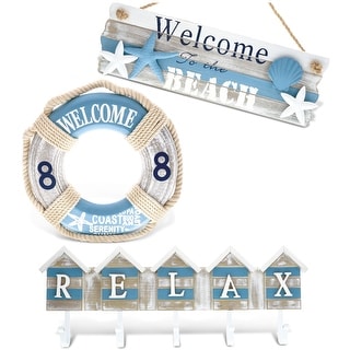 CoTa Global Aqua Sky Nautical Sign Collection for Wall Decor - 3 Piece ...