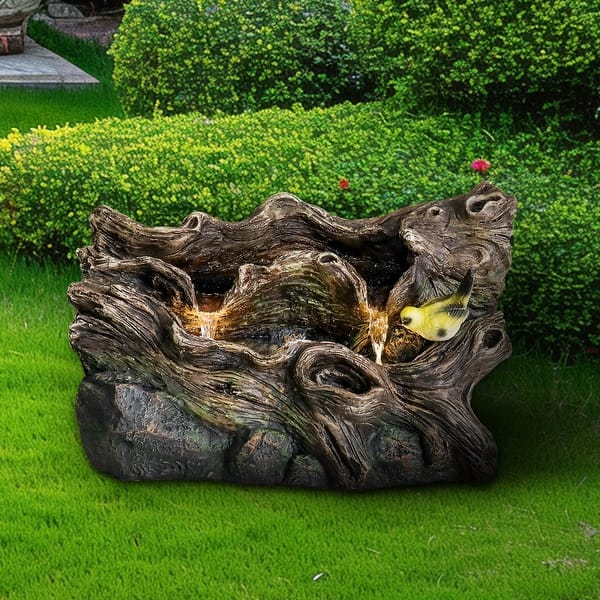Outdoor Garden Water Fountain - Tree Trunk Fountains with LED Lights ...