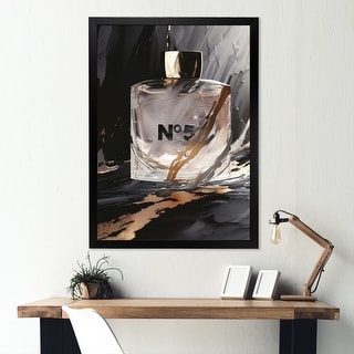 Designart "Black Perfume Bottle Masterpieces I" Fashion Perfume Framed ...