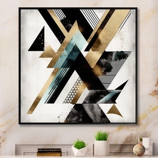 Designart "Art Deco Triangle" Abstract Framed Canvas Art Print - Bed ...