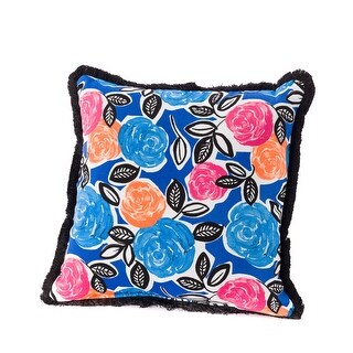 Terrasol Bold Floral Cobalt Indoor/Outdoor 18" Toss Pillow with Brush ...