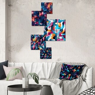 Designart "Purple And Blue Matrix Cubes" Geometric Wall Art Set of 5 ...