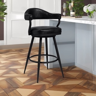 30 Inch Vintage Faux Leather Bar Stool, Metal Peg Legs, Black - Bed ...