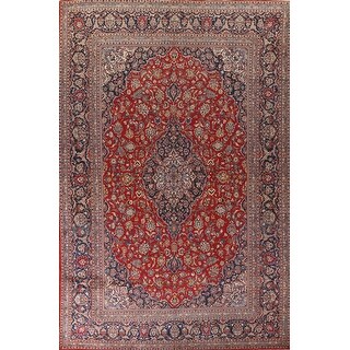 Traditional Red Kashan Persian Large Vintage Rug Handmade Wool Carpet ...