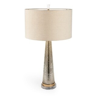 HomeRoots 32" Silver Metallic Glass LED Table Lamp With Beige Drum ...