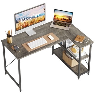 Small L Shaped Desk with Storage Shelves 47 Inch Corner Computer Desk ...