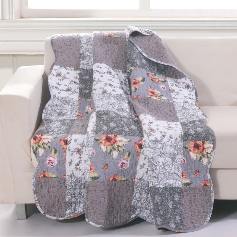 50 X 60 Microfiber and Cotton Throw Quilt with Floral Prints ...