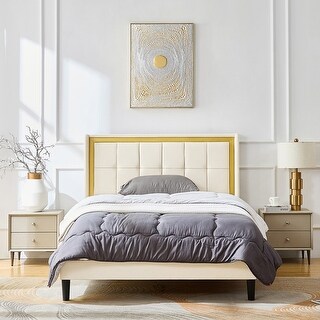 Full Size Upholstered bed with headboard, sturdy wooden slats, high ...