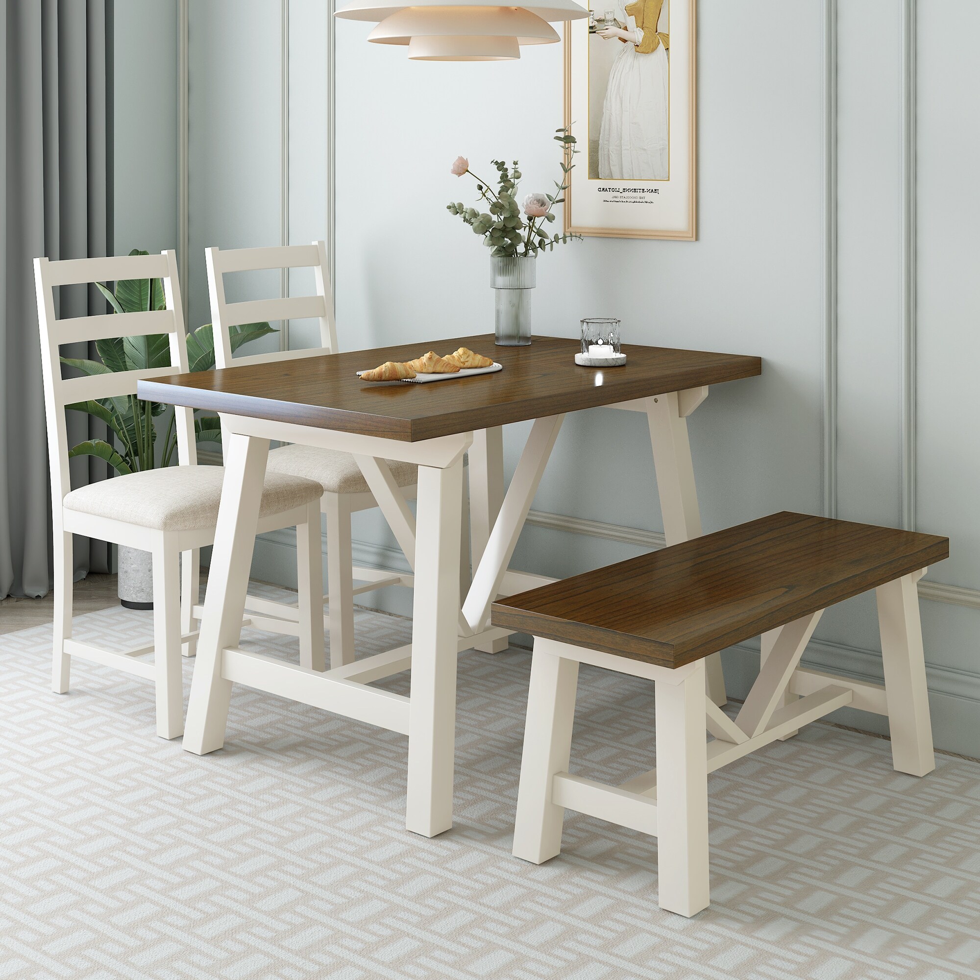 Farmhouse 4 Piece Dining Table Set Solid Wood Kitchen Table Set with Bench for Small Places Bed Bath Beyond 38429428