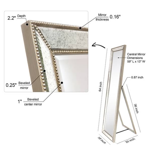 Champagne Bead Beveled Rectangular Wall Mirror - Clear - Bed Bath ...