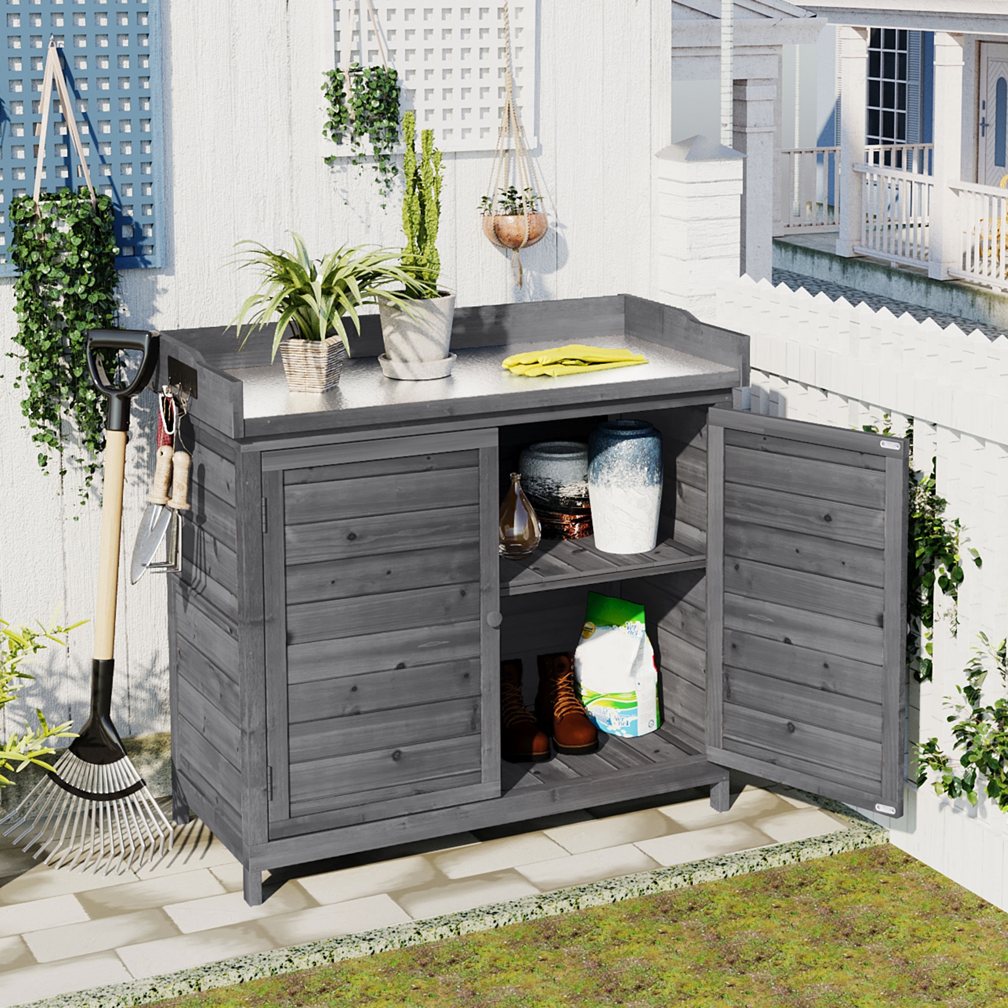 Rustic outdoor storage bench store