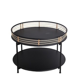 Metal Round Accent Table with Open Bottom Shelf and Rail Top, Black ...