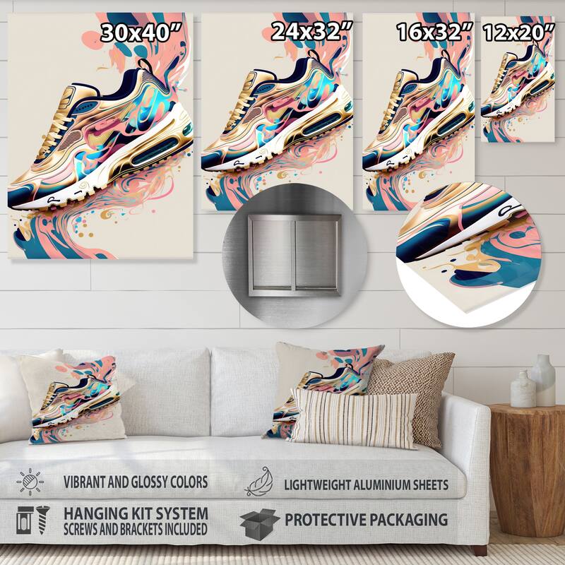 Designart 'Pink And Blue Art Deco Sport Shoes ' Fashion Shoes Metal ...