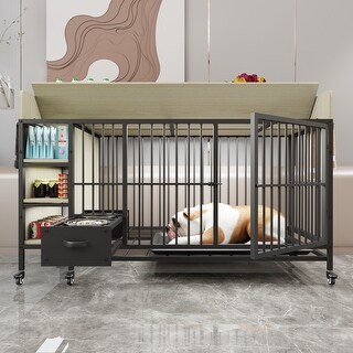 Large Pet Cage with Storage Rack, Drawers with Stainless Steel Food and ...