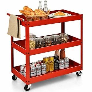 Steel Frame Kitchen Serving Utility Cart on Wheels with 2 Bottom ...