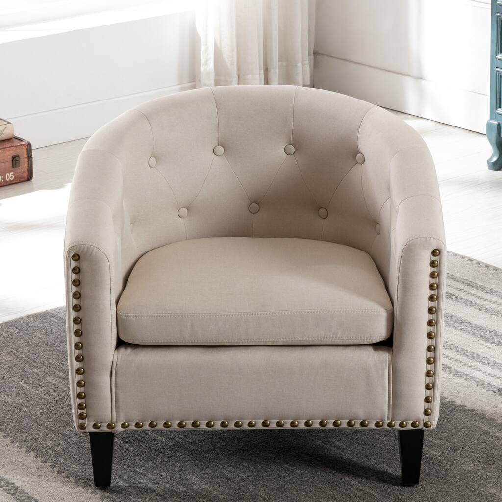Nestfair Linen Fabric Tufted Barrel Chair Club Chairs - Overstock ...