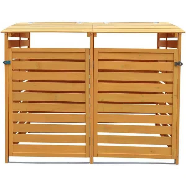 Outdoor Solid Wood Garbage Can Recycle Bin Storage Shed - Holds 2 Trash ...