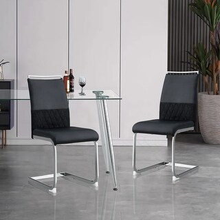 Armless Dining Chairs 2-pc PU Leather Linen splicing Office Chairs ...