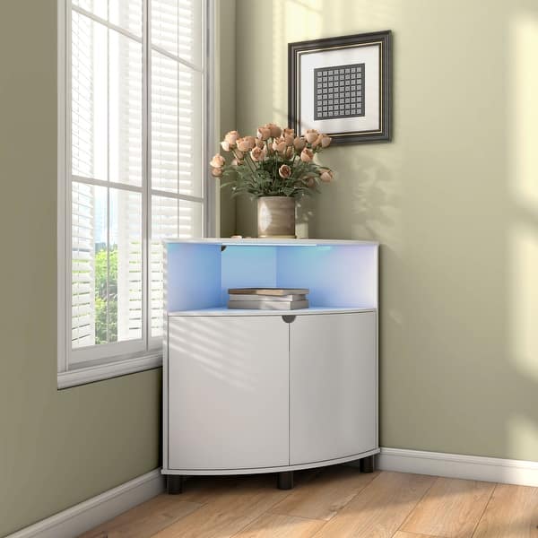 DH BASIC Modern 31-inch LED Corner Accent Cabinet with Open Shelf by ...