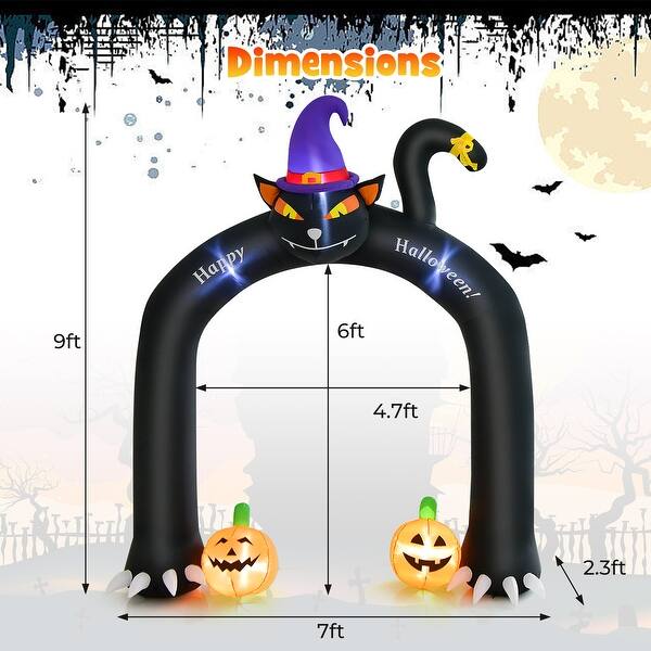 9 Feet Halloween Inflatable Cat Archway with Wizard Cat and Pumpkins ...