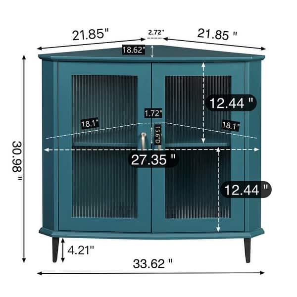 Elegant Teal Blue Corner Cabinet with Glass Doors and Adjustable Shelf ...