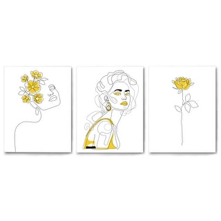 Canvas Triptych Yellow Female Line Art by Explicit Design - 3 Piece Art ...
