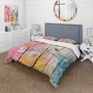 Designart "Bird on Spring pink and blue Palette" Bird Bedding Cover Set ...